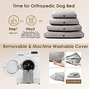 EHEYCIGA Shredded Memory Foam Dog Beds for Large Dogs, Waterproof Orthopedic Large Dog Bed for Crate with Washable Removable Cover, Pet Bed Dog Mattress Dog Pillow with Non-Slipped Bottom, Grey