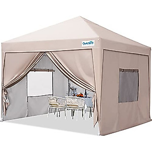 Quictent Privacy 8x8 Ez Pop up Canopy Tent Enclosed Instant Canopy Shelter Portable with Sidewalls and Mesh Windows Waterproof (Tan)