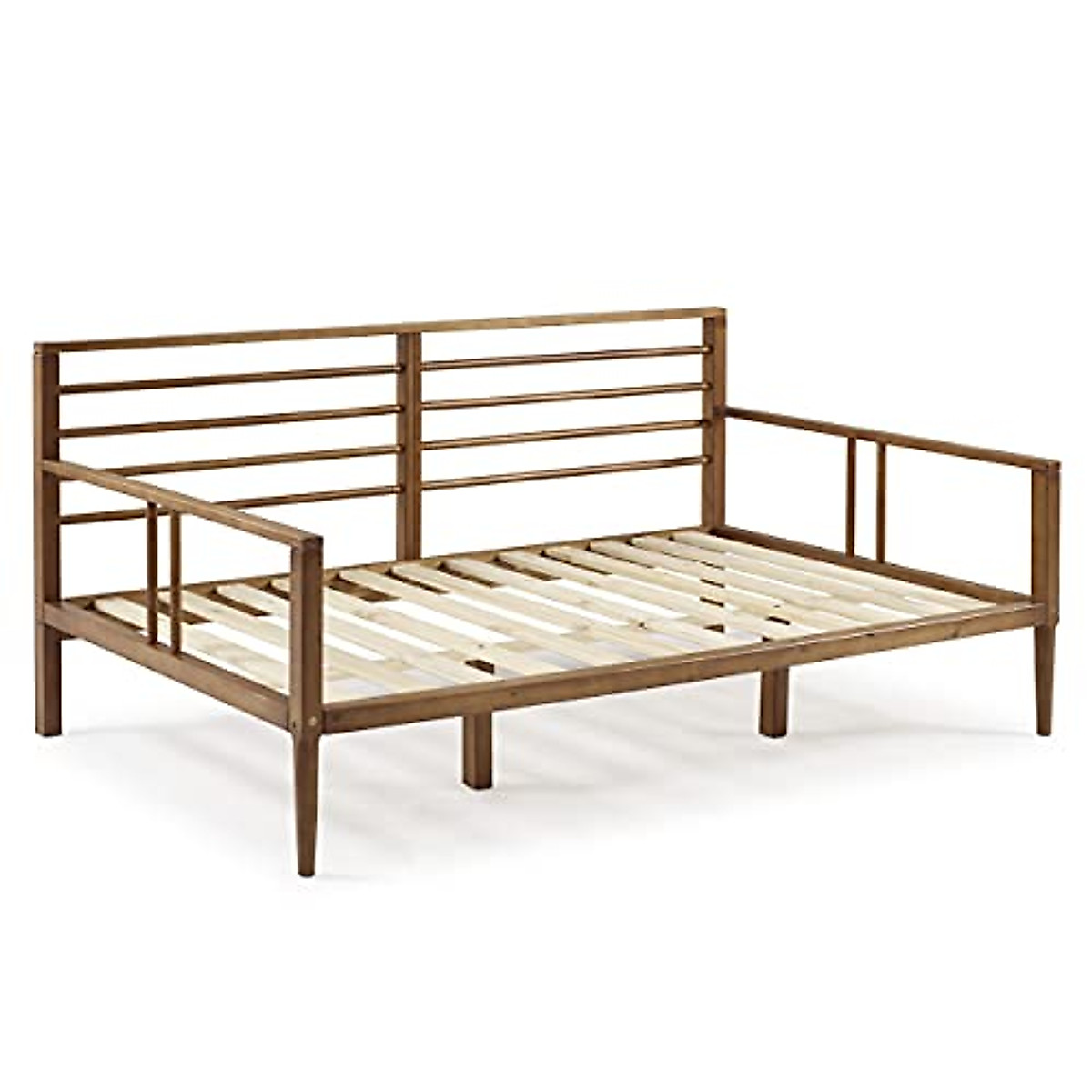 Walker Edison Mid Century Modern Wood Spindle Daybed Headboard Footboard Bed Frame Bedroom, Twin, Caramel