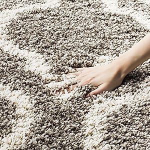 SAFAVIEH Hudson Shag Collection Accent Rug - 4' x 6', Grey & Ivory, Moroccan Design, Non-Shedding & Easy Care, 2-inch Thick Ideal for High Traffic Areas in Entryway, Living Room, Bedroom (SGH284B)