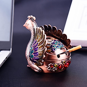 K COOL Ashtray with Lid for Cigarette, Metal Outdoor Ash Tray Sets, Ashtrays for Cigarettes Outdoor, Windproof Peacock Smokeless Ashtrays for Home Office Tabletop Outside Patio Outdoor(Copper)
