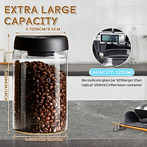 La Llareta 1200ml/42.3oz Vacuum Glass Coffee Storage Jar, Borosilicate Glass Canister, Sealed Container with ABS Lid, for Coffee, Spices, Biscuits