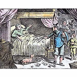 Antique Copperplate Miniature Engraving: BL157 from Ouderdom, Buyten Leven, en Hof Gedachten