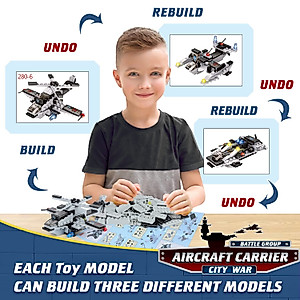 WishaLife 1320 Pieces Aircraft Carrier Building Blocks Set, Military Battleship Model Toy with Army Car, Helicopter & Boat, Military Toys Gift for Kids Boys Girls Age 6-12