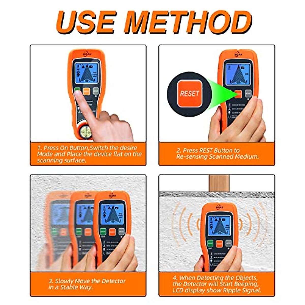 BOAK Stud Finder Wall Scanner with Percentage and Intensity Display, 6 in 1 Metal Detector and Electric Wire Detector