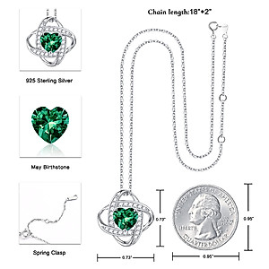 May Birthstone Necklace Gifts for Women, Sterling Silver Birthstone Jewelry Green Emerald Necklace Mothers Valentines Day Gifts for Her Anniversary Birthday Christmas Gifts for Mom Wife Girlfriend