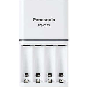Panasonic BQ-CC55SBA Advanced eneloop Individual Rechargeable Battery 3 Hour Quick Charger with 4 LED Color Charge Indicator Lights