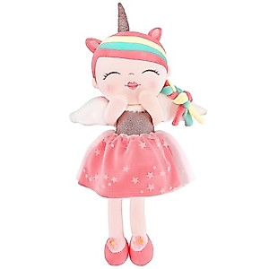 GAGAKU Plush Baby Girl Dolls 17'' Soft Unicorn Stuffed Animal Rag Doll for Girls Unicorn Gift Toys with Gift Bag - Pink