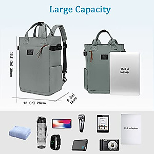 BASICPOWER Backpack Purse for Women Large Diaper Bag Travel Laptop Casual Bookbag Work Shopping Docter Nurse Teacher Bag Light Weight 15.6-in Computer Multifunctional with Tote Handles Grey