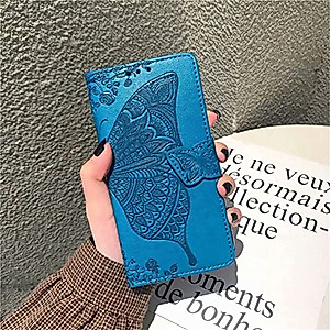 MTQLX for Samsung Galaxy S9 Plus Wallet Case,Luxury 3D Embossing Butterfly Woman Flip Leather Wallet Case with [Wrist Strap] for Samsung Galaxy S9 Plus - Blue