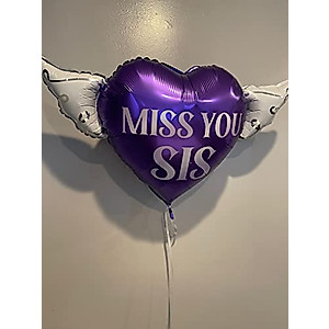 Miss You Sis Heavenly Balloons heart shaped with angel wings (Purple)