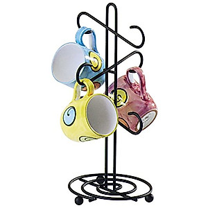 Spectrum Diversified Traditional Kitchen Countertop Mug Tree, Mug & Teacup Rack Bar & Kitchen, Coffee Corner Cup Storage, 6, Black