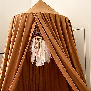 Crib Bed Canopy for Kids Girls, Round Dome Netting Mosquito Net Canopy Bed Curtain for Play Room Baby Bed Indoor Outdoor Princess Castle Hanging House Decoration (Coffee)