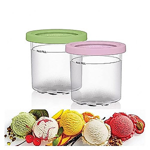 EVANEM 2/4/6PCS Creami Deluxe Pints, for Ninja Pints with Lids,16 OZ Pint Containers Bpa-Free,Dishwasher Safe Compatible with NC299AMZ,NC300s Series Ice Cream Makers,Pink+Green-2PCS