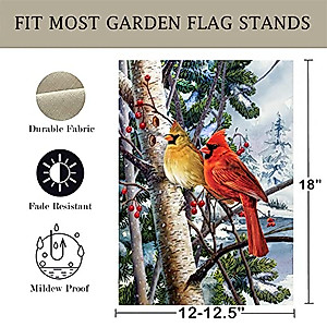 Artofy Winter Welcome Decorative Small Garden Flag Cardinal Red Yellow Birds, House Yard Pine Tree Branches Berry Outside Decor, Christmas Home Outdoor Burlap Farmhouse Decoration Double Sided 12 x 18