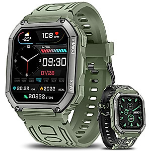 Military Smart Watch (Double Strap), 1.8'' Smart Watches for Men With Bluetooth Call (Answer/Dial Calls), Mens Tactical Smartwatch for Android iPhone, 5ATM Waterproof Watch, 107 Modes Fitness Tracker