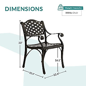 MEETWARM 2 Piece Patio Dining Chairs, Outdoor All-Weather Cast Aluminum Chairs, Patio Bistro Dining Chair Set of 2 for Garden Deck Backyard, Lattice Weave Design