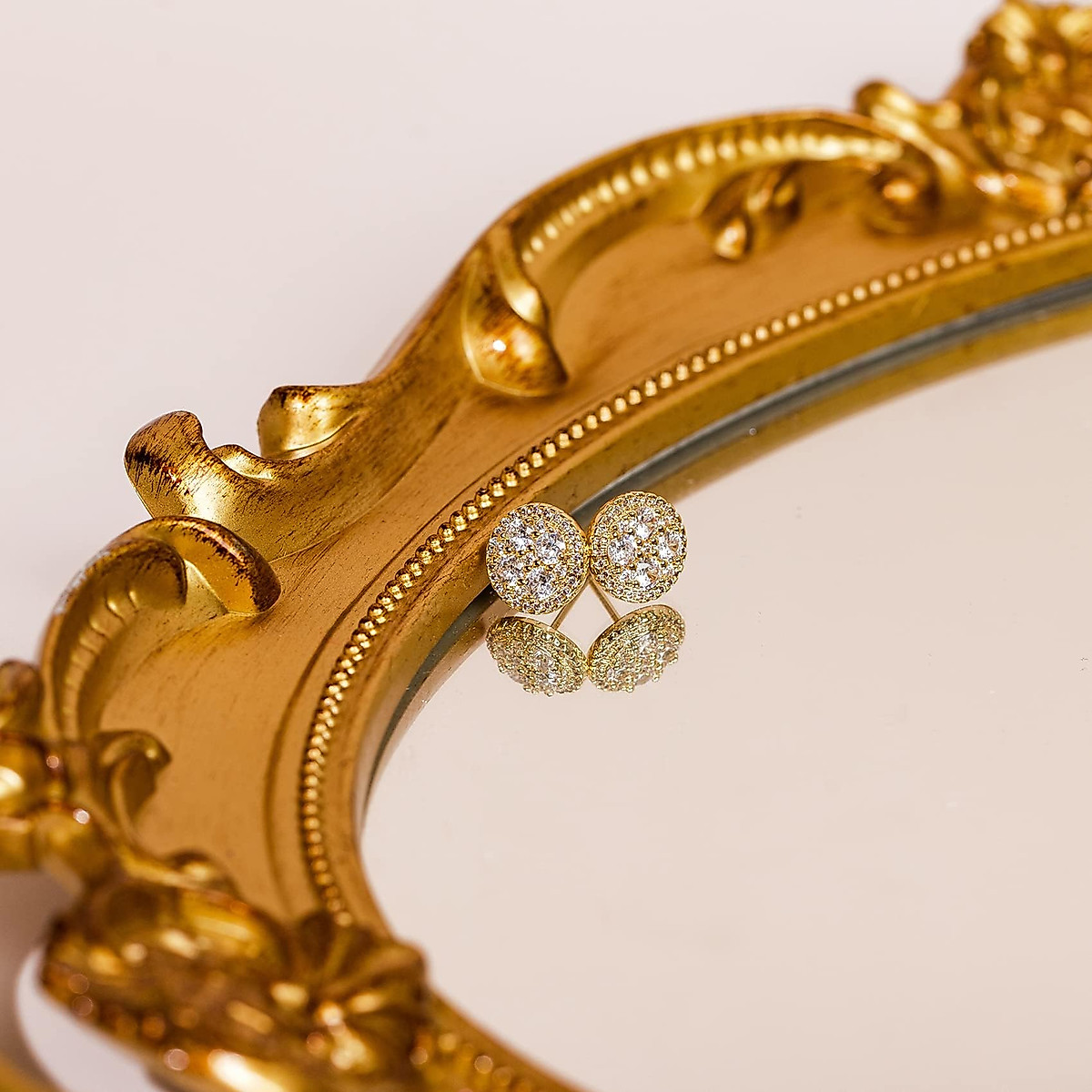 PAVOI 14K Yellow Gold Plated Sterling Silver Post Halo Cluster Cubic Zirconia Stud Earrings for Women | Yellow Gold Earrings