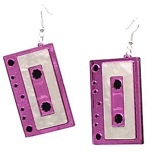 CutieJewelry Cassette Tape Dangle Cute Pretty Earrings 2 PAIRS (Lilac and Neon Yellow)