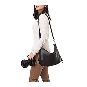 DSLR Camera Purse for Women, Stylish Genuine Leather Shoulder Camera Bag for Travel, Crossbody Hobo Camera Carry Case Fits Canon Nikon Sony Olympus Digital SLR and Mirrorless Camera By Meliae (Black)