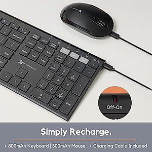 X9 Slim Bluetooth Mouse and Keyboard Combo - Dual BT + 2.4G Pair 3 Devices - Full-Size Rechargeable Wireless Mouse and Keyboard Combo - Multi-Device Wireless Keyboard Mouse Combo for PC - Black