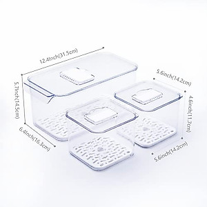 AZONEIN Clear Plastic Stackable Storage Boxes - 3 PCS Kitchen Fruit Freezer Storage Containers Fridge Organisers Bins With Valve And Removable Drain Board…