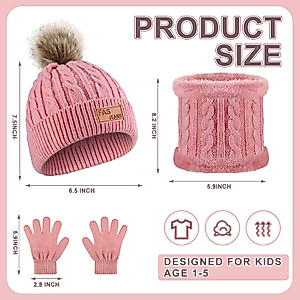 Panitay 2 Sets Winter Toddler Hat Scarf Gloves Set Warm Hat Gloves Knit Neck Scarf for 1-5-6-10 Years Old Girls and Boys (Purple, Pink,6-10 Years)