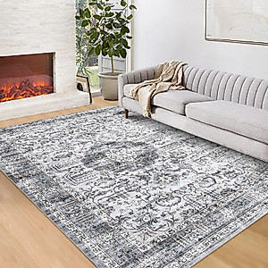 MilleLoom Washable Rug 8x10 Large Boho Vintage Area Rug Medallion Living Room Rug Easy-Cleaning Non Shedding Oriental Rug Non-Slip Area Rug for Living Room Bedroom Farmhouse Nursery,8x10