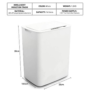 Automatic Infrared Motion Sensor Trash Can, 3.7 Gallon/14 L Non-Contact Plastic Garbage Bin for Bathroom Bedroom Office(White, Small)