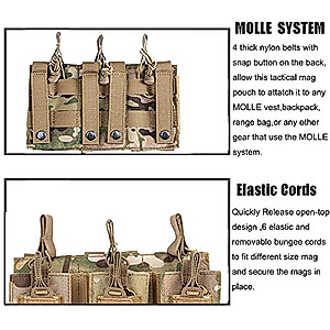 Triple Molle Mag Pouch Open-Top Bag for M4 M16 AK 5.56 Rifle Mag and Pistol Magazine Pouch Holder Airsoft Military Gear Camo