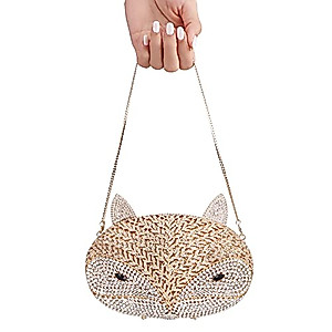 Evevictor Clutch Purse, Evening Handbag, Rhinestone Money Bag for Prom Party Wedding Date (Gold-fox)