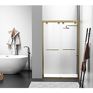 Elegant Kitchen and Bath SD303-4876BGD Semi-Frameless Shower Door 48 x 76 Brushed Gold