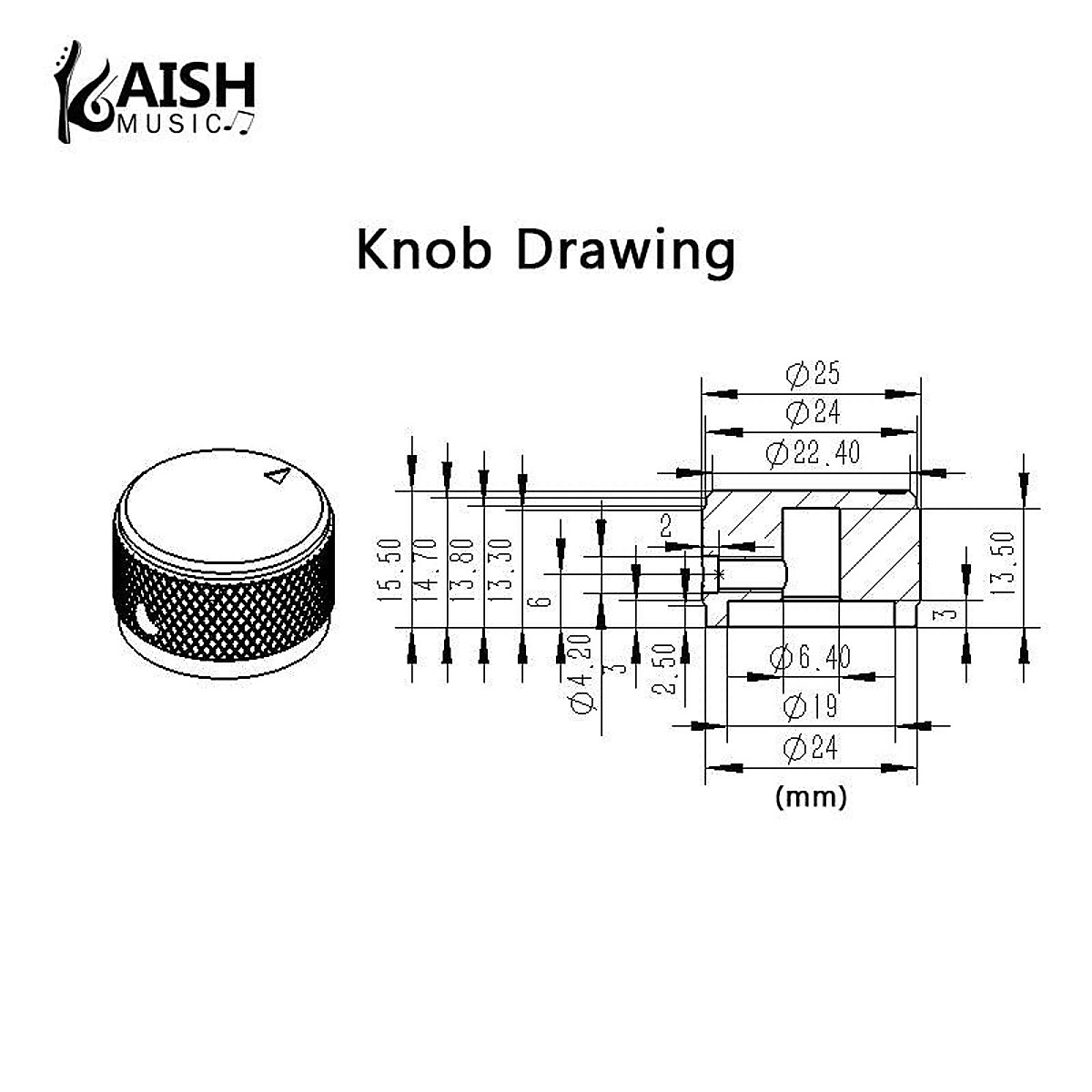 KAISH 2-Pack 63/64"(25mm) Diam. Aluminium Potentiometer Knobs 1/4" Universal Metal Pot Knobs with Indicator and Set Screw for Guitar/Bass/AMP Amplifier/Power Amplifier/Preamps/Audio Equipments Gold