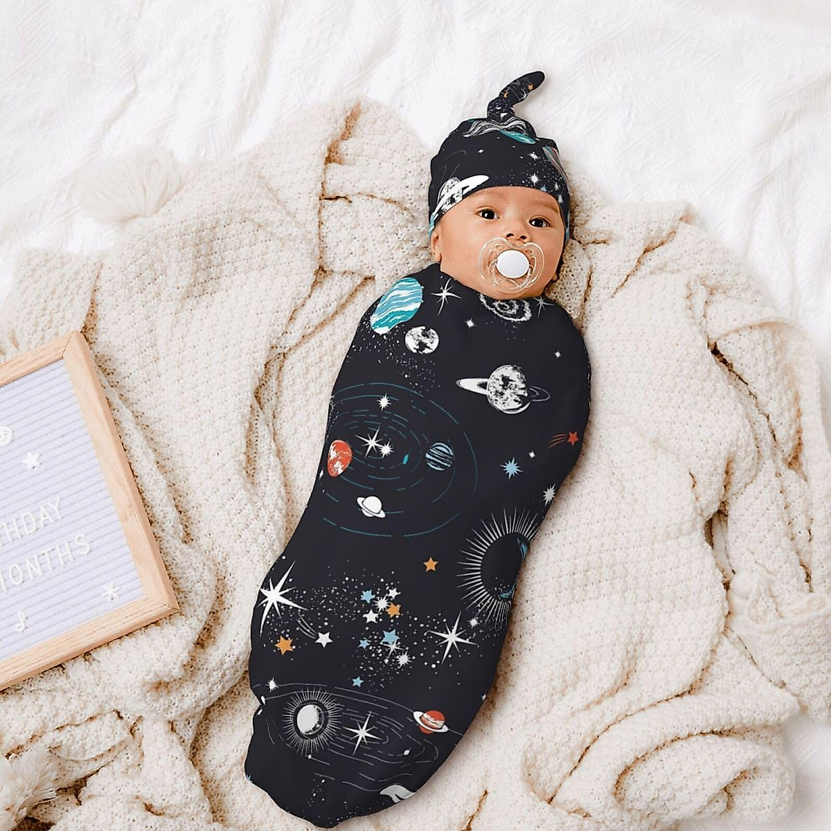 Space Baby Stuff Galaxy Swaddle with Beanie Set, Soft and Stretchy Baby Constellation Baby Swaddles Warp Blanket Swaddle Sack for Boy and Girl Gift