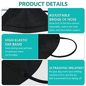 YUAKOU KN95 Protective Face Masks 50pcs, Breathable Comfortable, Disposable Individually Wrapped,5-Ply Protection KN95 Adults Mask Black