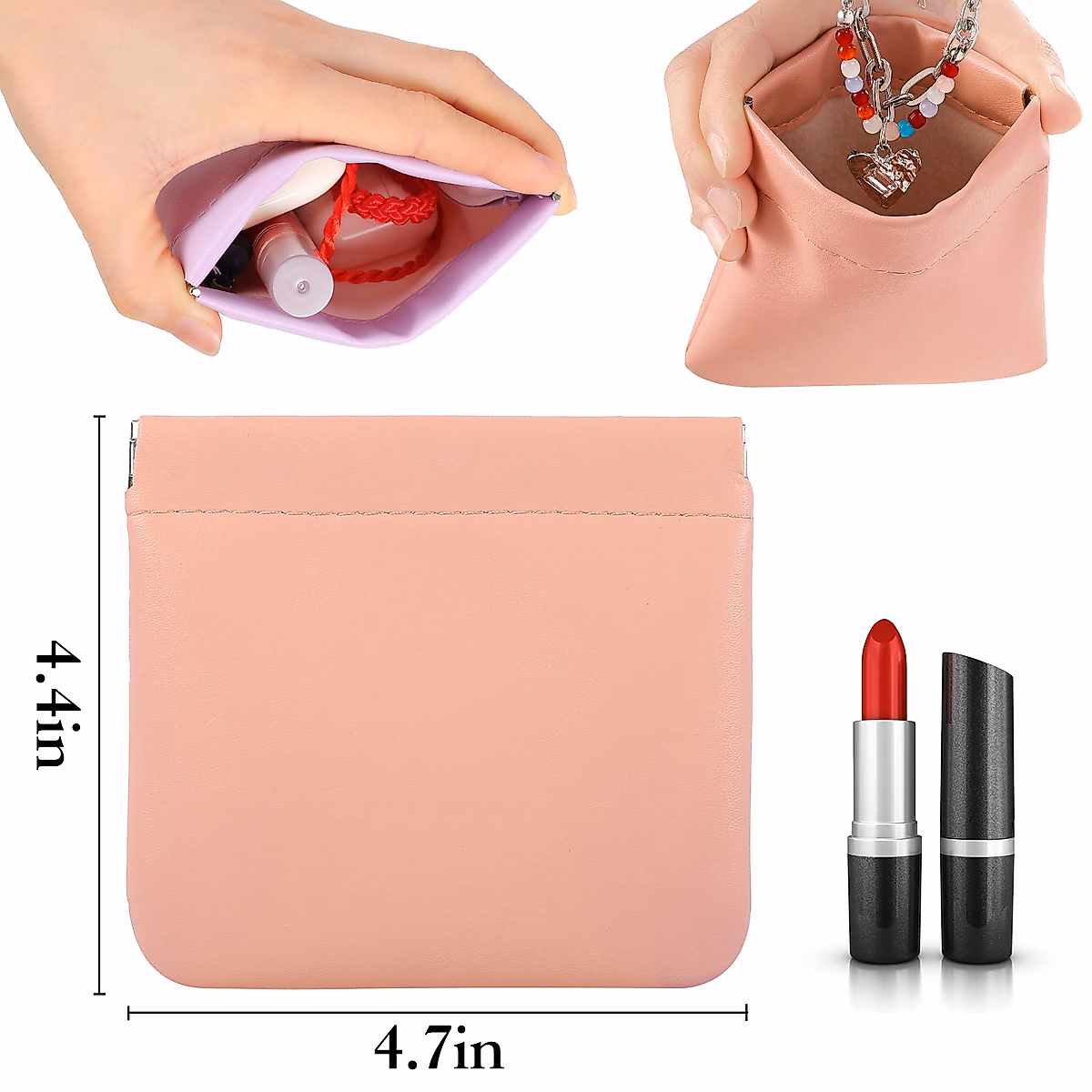 6Pcs Small Makeup Bag for Purse Pouchic Lambskin Pocket Cosmetic Bag Squeeze Top Waterproof Travel Makeup Bag No Zipper Portable Mini Makeup Pouch Self-Closing Colorful Pouch for Women Girls