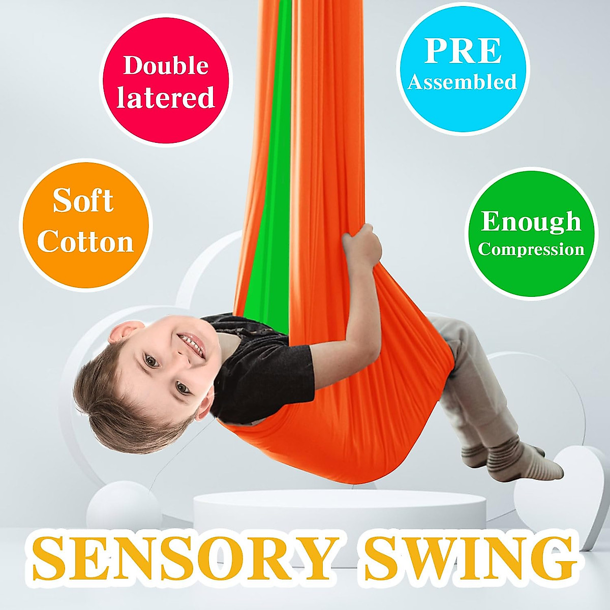 Indoor Therapy Sensory Swing for Kids,Double Layers Adjustable Snuggle Cuddle Hammock Lycra Therapy Swing Has Calming,Outdoor Swing Hammock for Child & Adult with Autism, ADHD,Aspergers,Special Needs