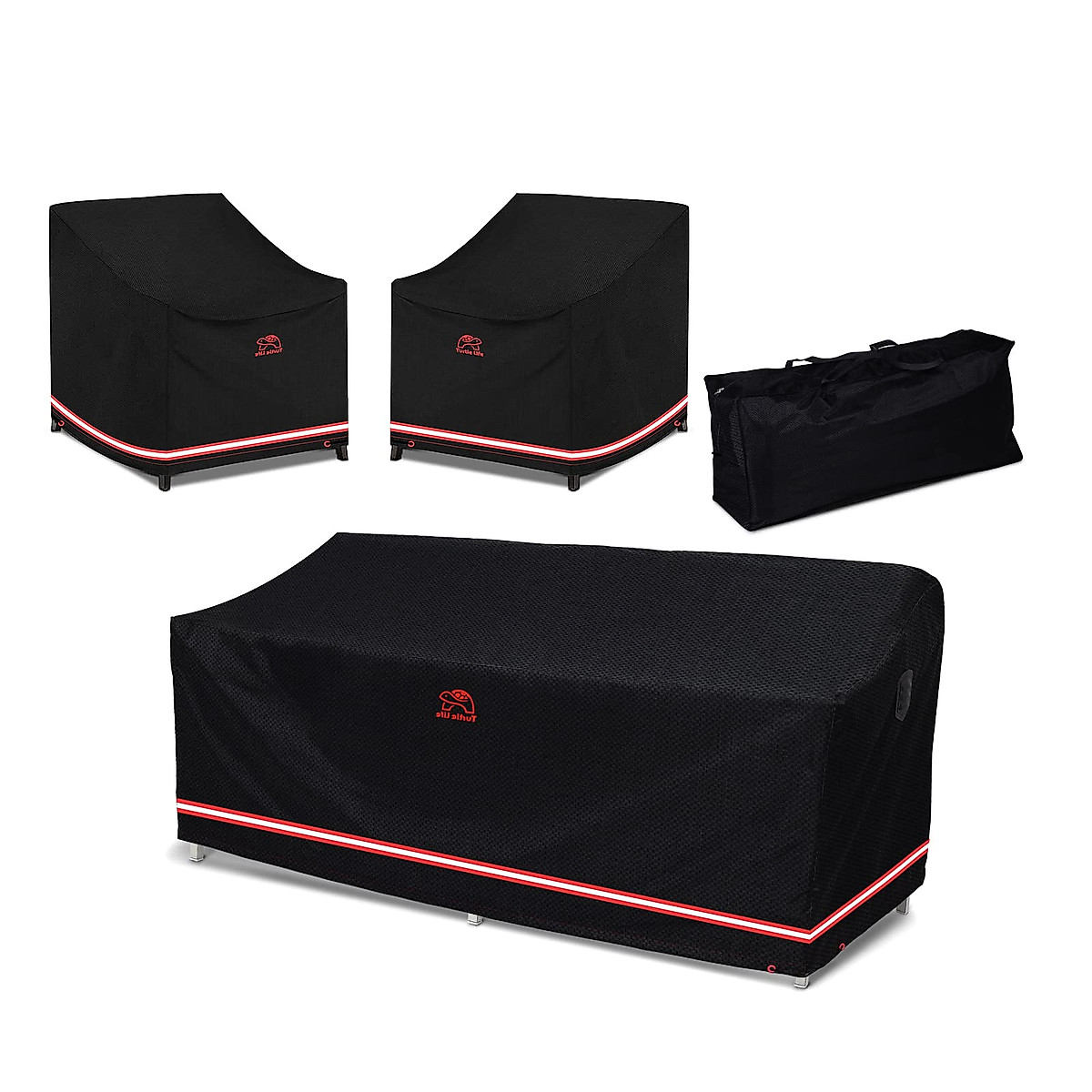 Turtle Life 84 Inch Outdoor Heavy Duty Durable UV Water Resistant Anti-Fading Loveseat Cover with Outdoor Patio Storage Bag,31 Inch Patio Chair Cover 2 Pack, Black