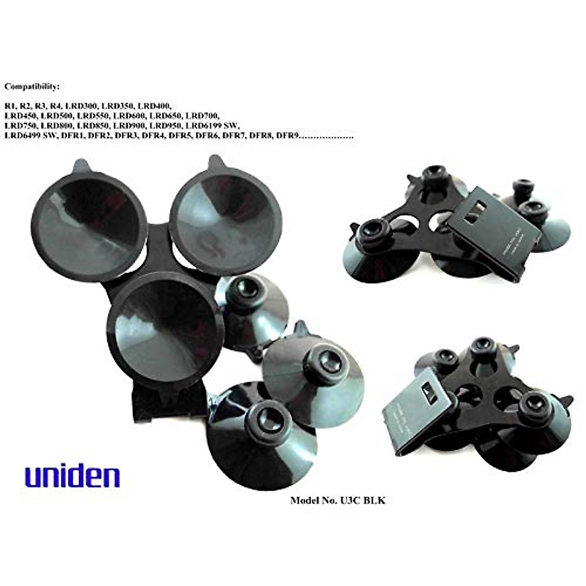 Improved Windshield Mount Bracket U3CBLK with 6 Black Suction Cups for Most Uniden Radar Detectors
