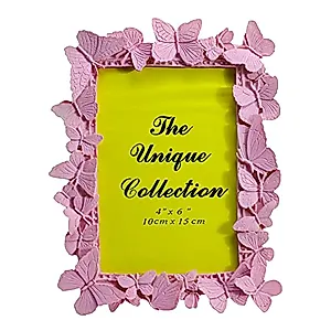 WAIT FLY 4 x 6 In Beautiful Pink Butterfly Shape Resin Photo Frame Picture Frame for Table Top Display Best Gift for Friends Kids