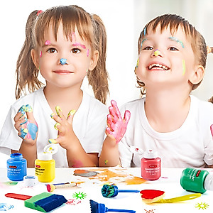 Kids Washable Finger Paints Set, Shuttle Art 33 Pack Non Toxic Kids Painting Set with 10 Colours (60ml) Finger Paints, Paint Pad, Sponge Paint Brushes, Eco Natural for Children and Toddler