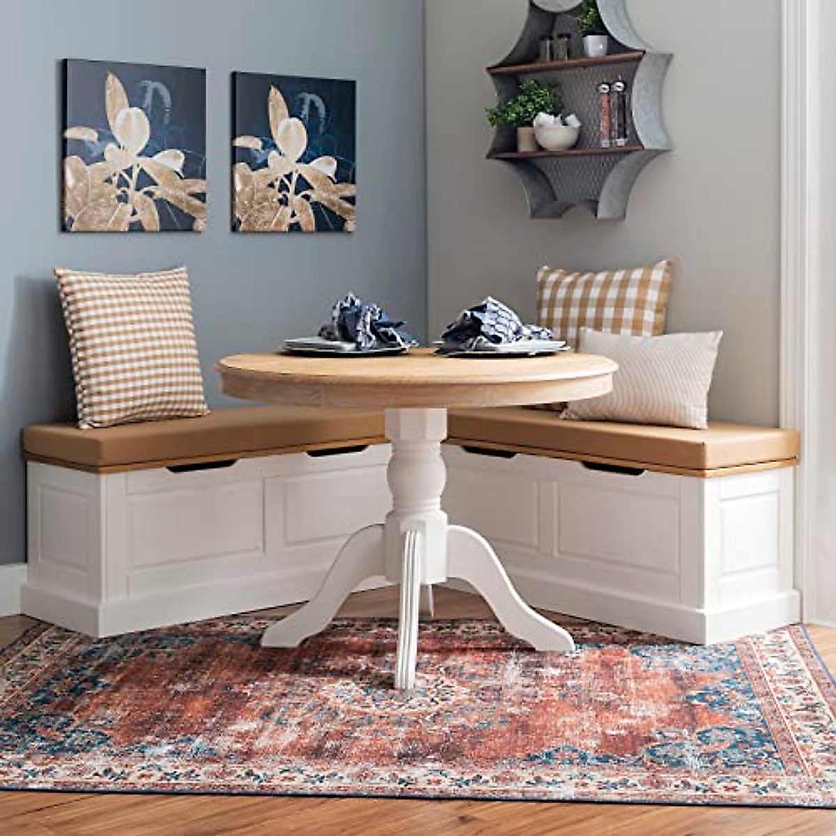 Linon Natural and White 2 Tone Pedestal Dining Harris Table