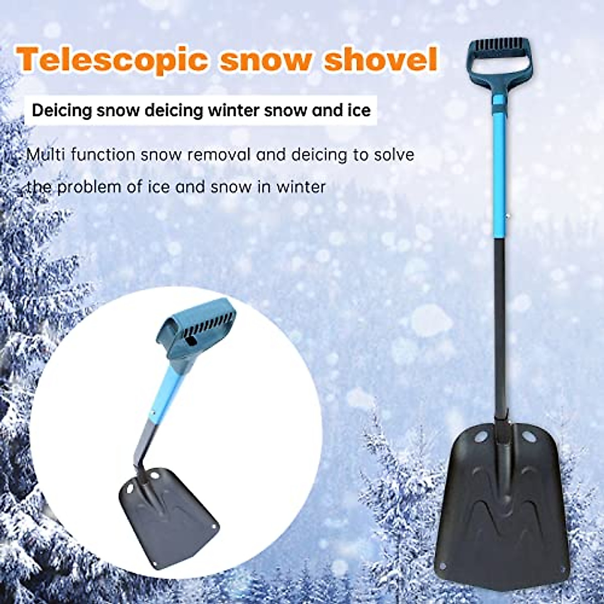 HPWRIU Natural Toilet Car Snow Shovel Large Capacity Foldable Lightweight Aluminum Alloy Telescopic Portable Snow Shovel Parent Child Play Snow Garden Camping Shovel Caulk Remover (Black, One Size)