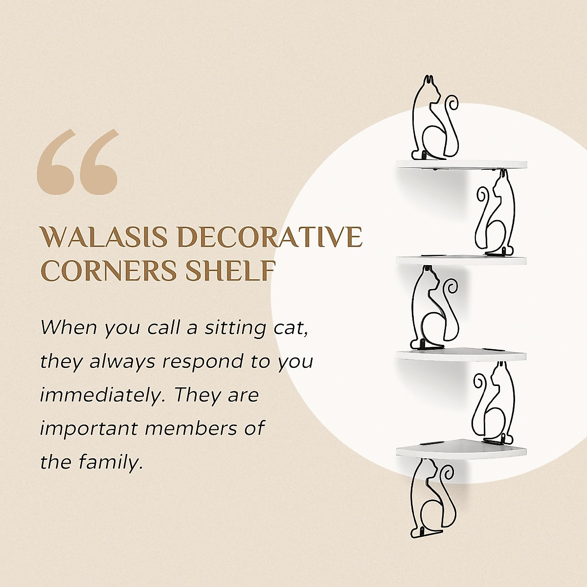 Walasis Corner Floating Shelves 4-Tier- Cute Wall Corner Shelves for Storage Wood Wire Cat Decorations for Bedroom