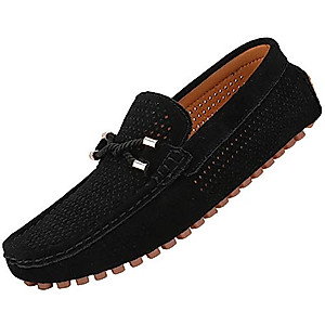 JIONS Mens Loafers Slip On Driving Hollow Out Suede Moccasins Flats Boat Shoes Slip-ons Driver C- Black 10.5 D(M) US/CN 45