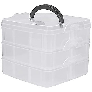 ifundom 3 Tier Craft Storage Container Box, Stackable Organizer Box with Dividers for Art Supplies, Fuse Beads, Washi Tapes, Beads, Hair Accessories, Nail, 6 x 6 x 5inch