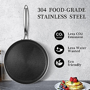 Innerwell Nonstick Crepe Pan 10 inch Stainless Steel Crepe Pan Honeycomb Coating Flat Skillet Tawa Dosa Tortilla Pan,Omelet Pan with All Stove Tops Available, Induction Compatible
