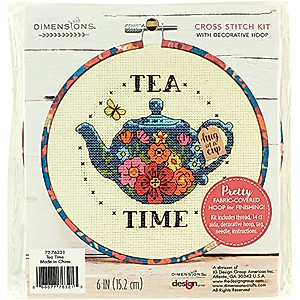 Dimensions Tea Time Counted Cross Stitch Kit for Beginners, 6" Diameter, 6 Piece