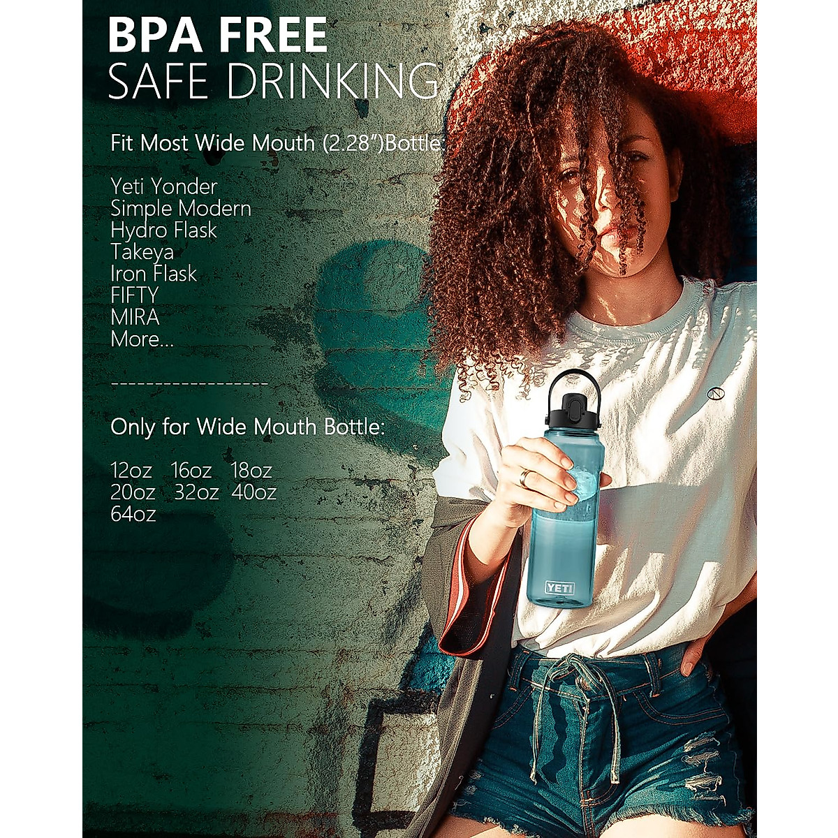 ALIENSX Spout Lid for Wide Mouth Water Bottles, Ideal Chug Cap for Hydro Flask Rambler 12/16/18/32/40/64 oz and Yeti Yonder 20/25/34/50 oz, Replacement Lids with Push Button and Flexible Handle