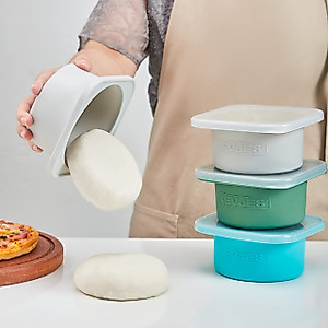 KEVJES Stackable Silicone Artisan Pizza Dough Proofing Proving Containers with Lids-2/3/4/5 pack-500ml portion (Grey, 2 PACK)